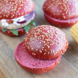 Red Burger Bun (Vegan) with Linseeds x 72